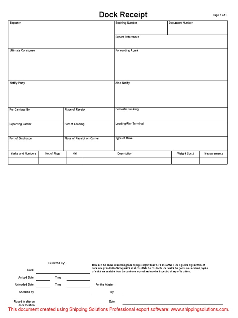 Dock Receipt: Page 1 of 1 | PDF