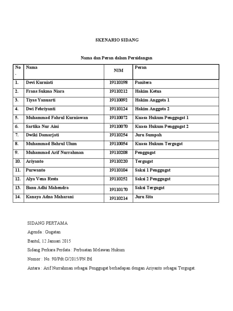 Skenario Sidang Perdata-Kelompok Genap | PDF