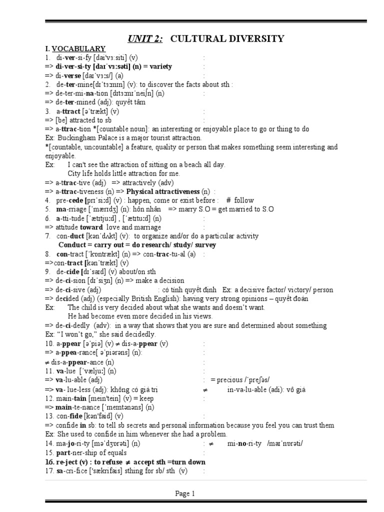 Cultural Diversity Vocabulary Unit | PDF | Meal | Lunch