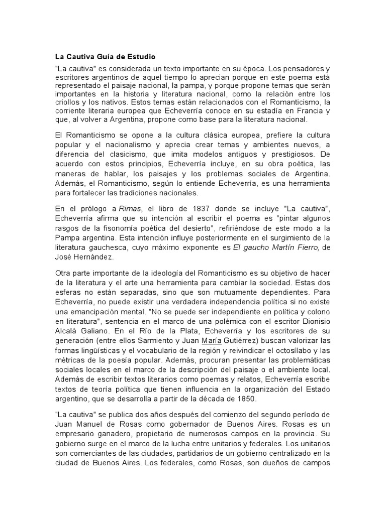 La Cautiva Guía de Estudio | PDF | Romanticismo | Argentina