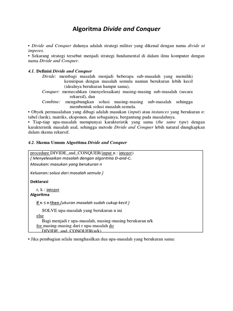 Devide and Conquer (Algoritma Travesal DFS, BSF) | PDF