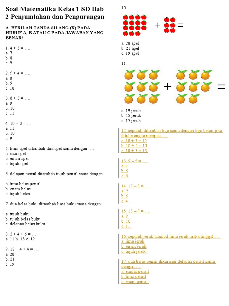 Soal Matematika SD: Penjumlahan & Pengurangan | PDF