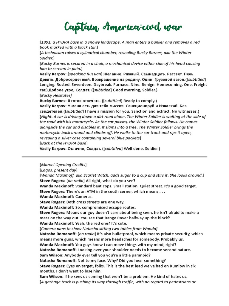 Captain America Civil War Script PDF | PDF