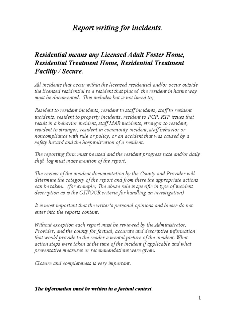 Guidelines for Effective Incident Reporting in Residential Care ...