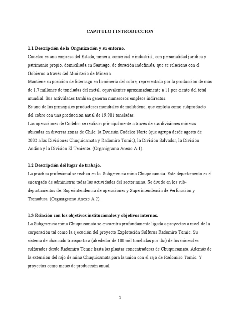 Informe de Paractica Codelco | PDF | Minería