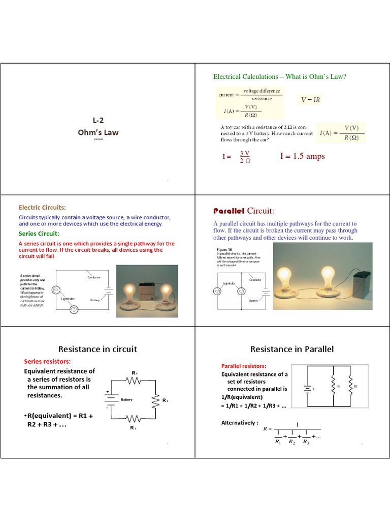 L 2 Ohm's Law: Resistance in Circuit Resistance in Parallel | PDF ...