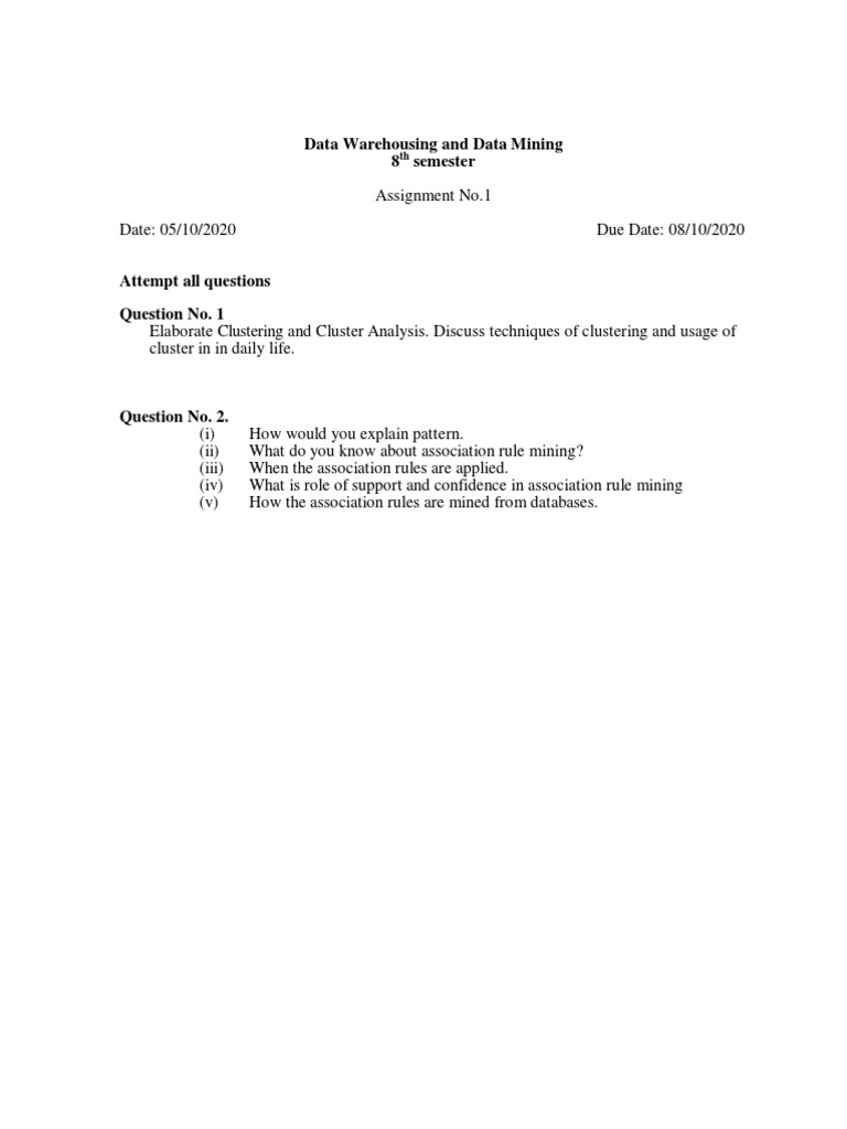 Assignment No 1 DWDM | PDF