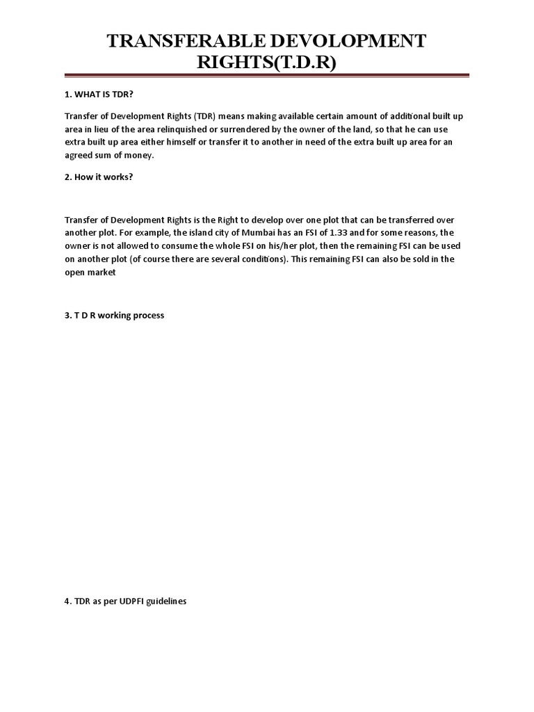 Transferable Devolopment Rights (T.D.R) : 1. What Is TDR? | PDF ...