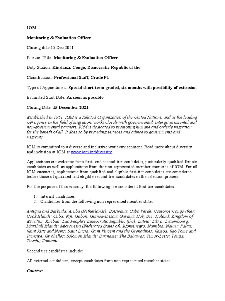 IOM Monitoring & Evaluation Officer | PDF | Competence (Human Resources ...