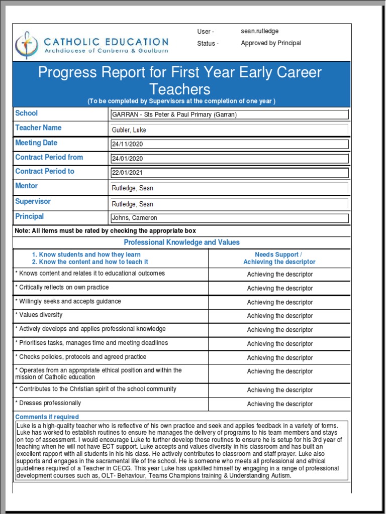 Progress Report For Beginning Teachers - 20201124114125-I 0 | PDF ...
