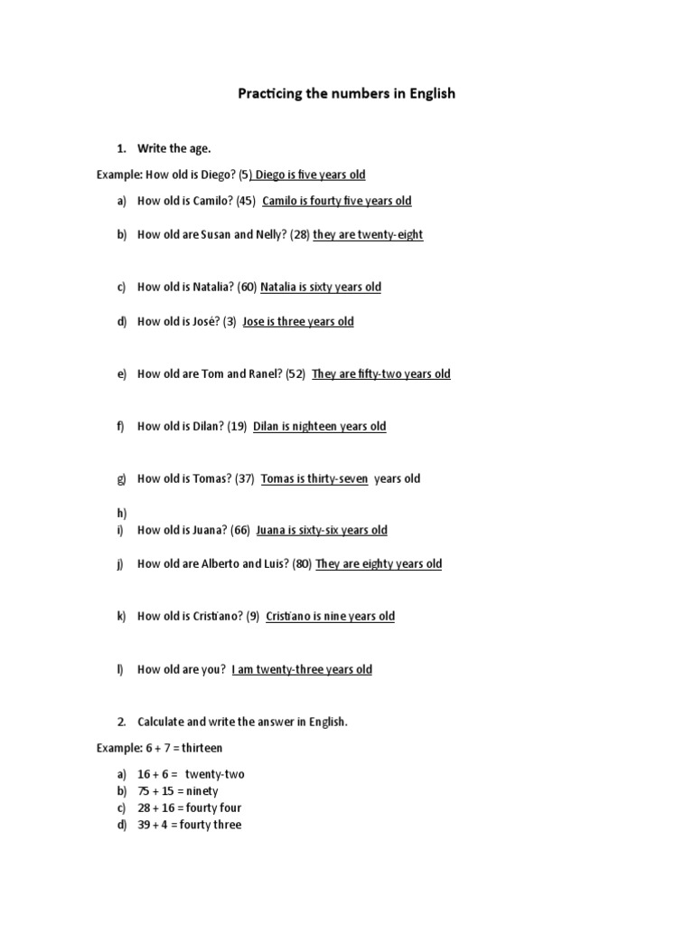 Practicing Numbers in English | PDF | Lifestyle
