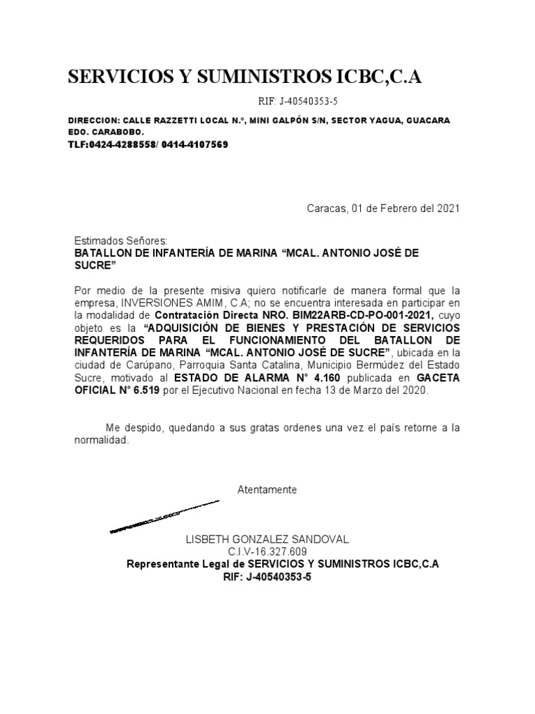 Carta de Excusa (Icbc) | PDF