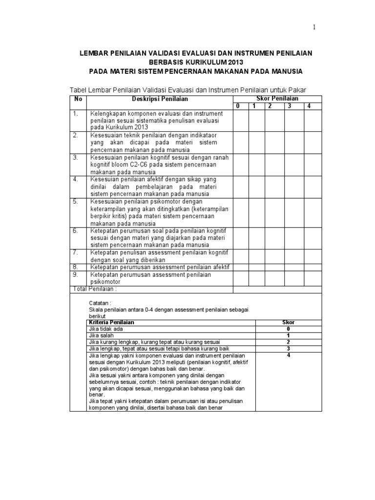 11.lembar Penilaian Validasi Evaluasi Dan Instrumen Penilaian Berbasis Kurikulum 2013 | PDF