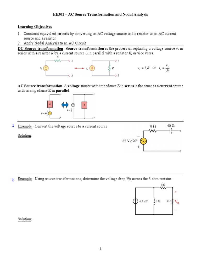 EE301 Lesson 18 AC Source Transformation and Nodal | PDF | Electrical Network | Electrical Impedance