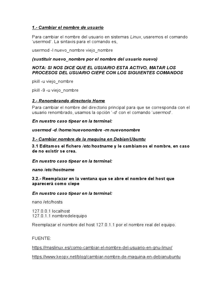 Cómo cambiar el nombre de usuario, directorio home y nombre de la ...