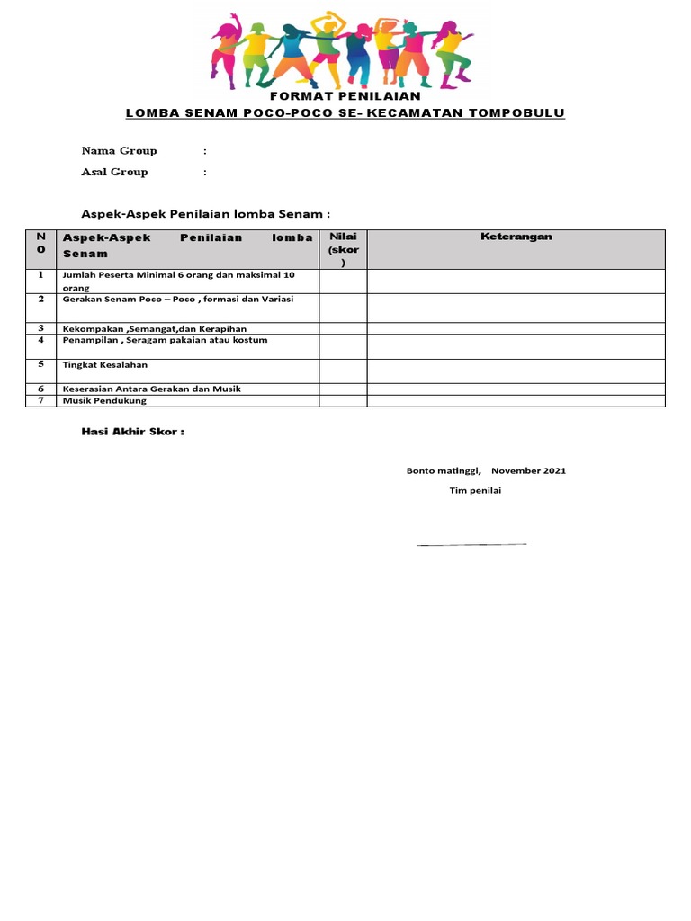 Penilaian Lomba Senam Poco-Poco | PDF | Olahraga & Rekreasi