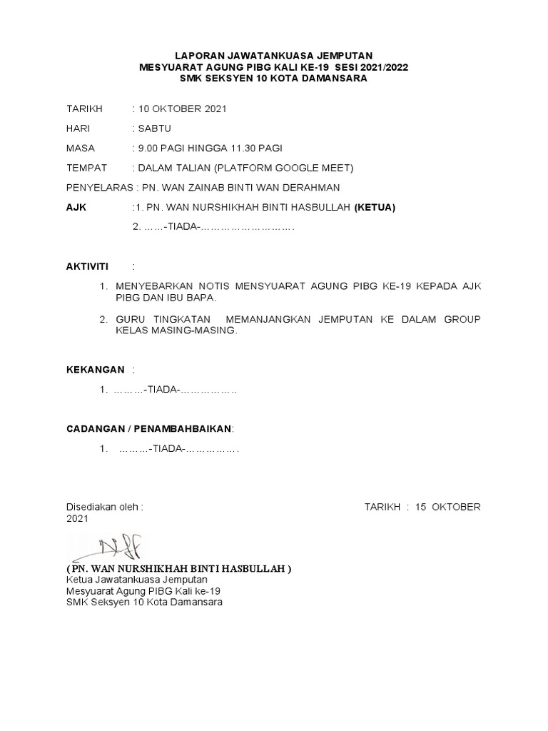 7.2 Laporan Ajk (Jemputan) | PDF