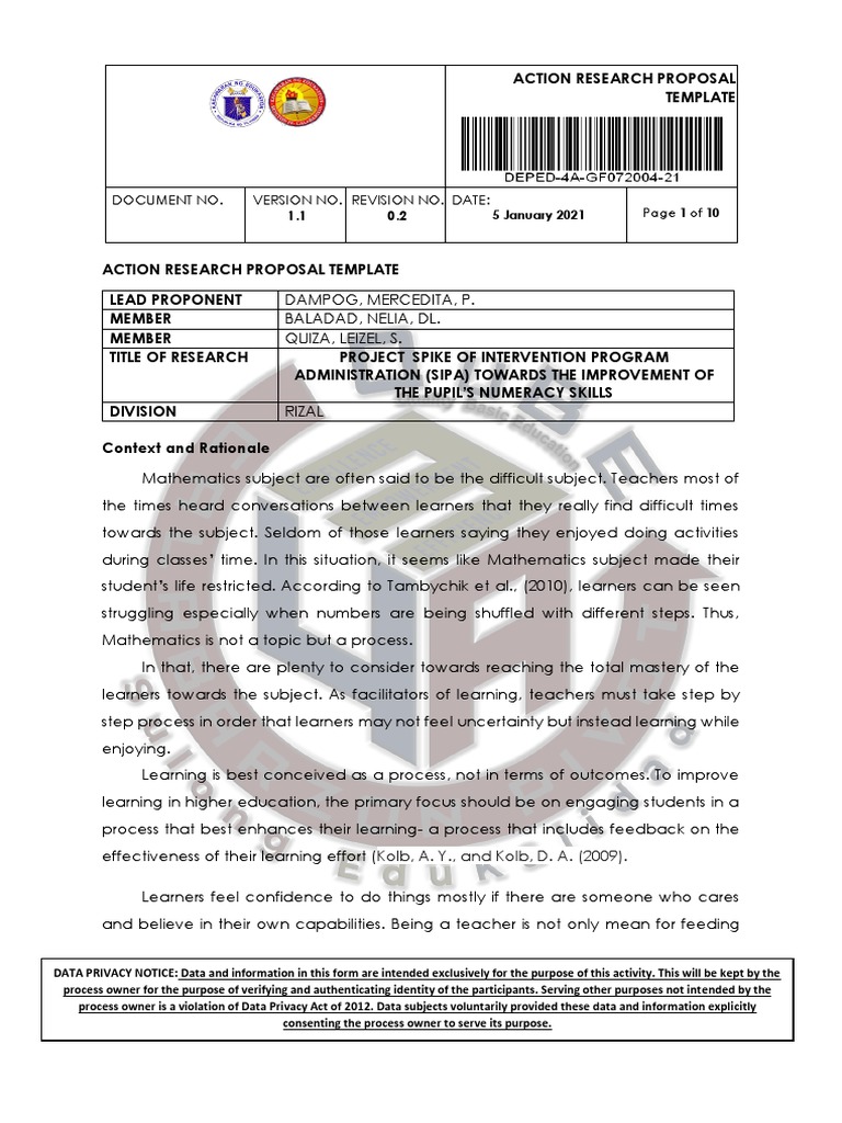 Action Research Proposal | PDF | Learning | Teachers