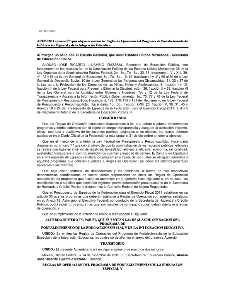 Programa de Fortalecimiento de La Educacion Especial y de La Integracion Educativa | PDF ...