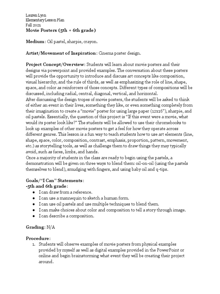 Movie Posters 5-6 | PDF | Drawing | Lesson Plan