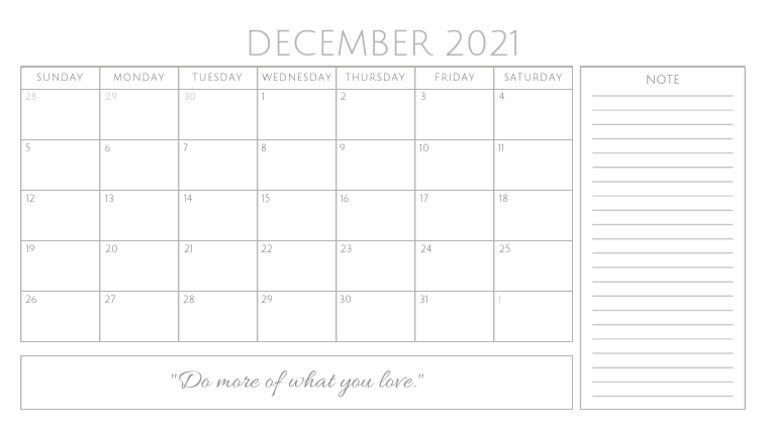 White Simple Minimalist Customizable December 2021 Calendar With Quote ...