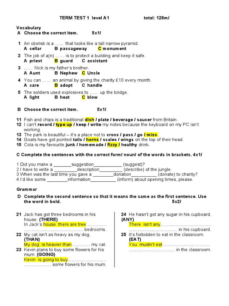 LEGACY A1 TERM TEST 1 Online Version Daniel | PDF