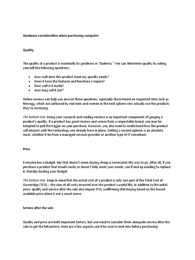 Hardware Consideration When Purchasing Computer | PDF | Application ...