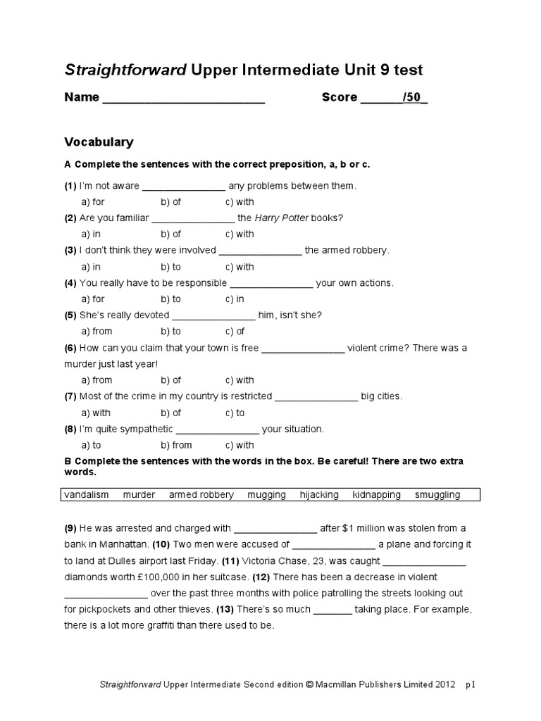 Straightforward Upper Intermediate Unit 9 Test | PDF