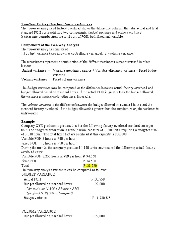 Two-Way Factory Overhead Variance Analysis | PDF | Variance | Economies