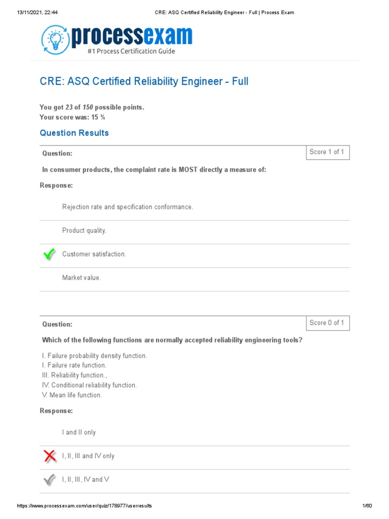 CRE: ASQ Certified Reliability Engineer - Full: Question Results | PDF ...