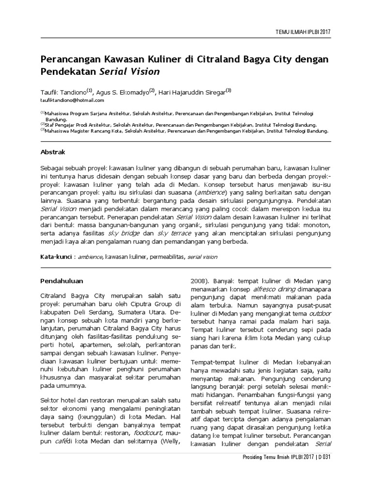Perancangan Kawasan Kuliner Di Citraland Bagya City Dengan Pendekatan Serial Vision | PDF ...