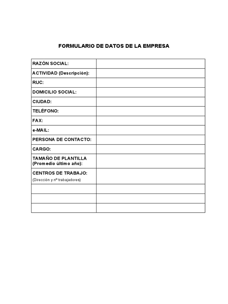 Formulario de Datos de La Empresa | PDF
