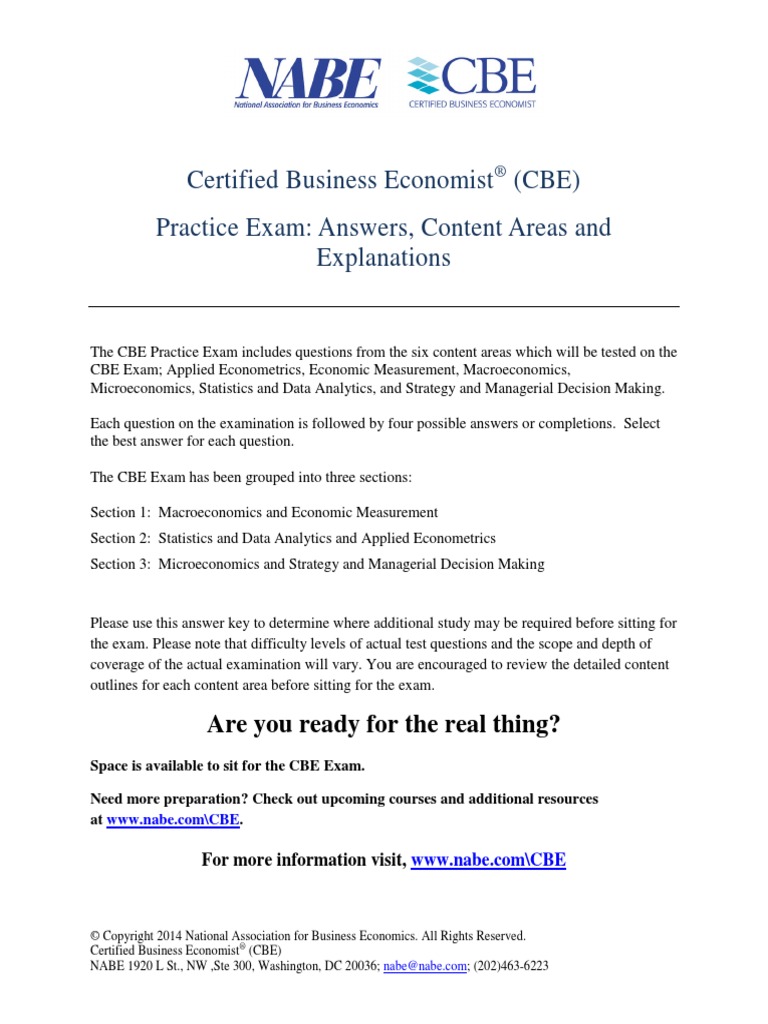 Certified Business Economist (CBE) Practice Exam: Answers, Content ...