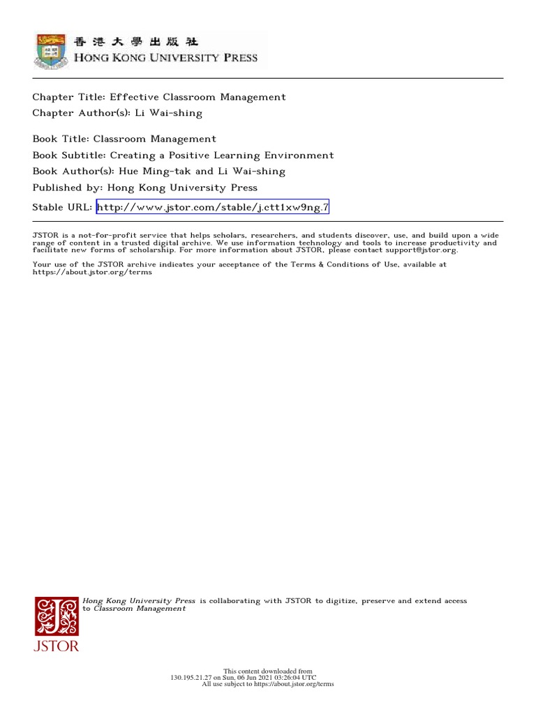Hue Ming-Tak and Li Wai-Shing. Chapter 3. Effective Classroom ...