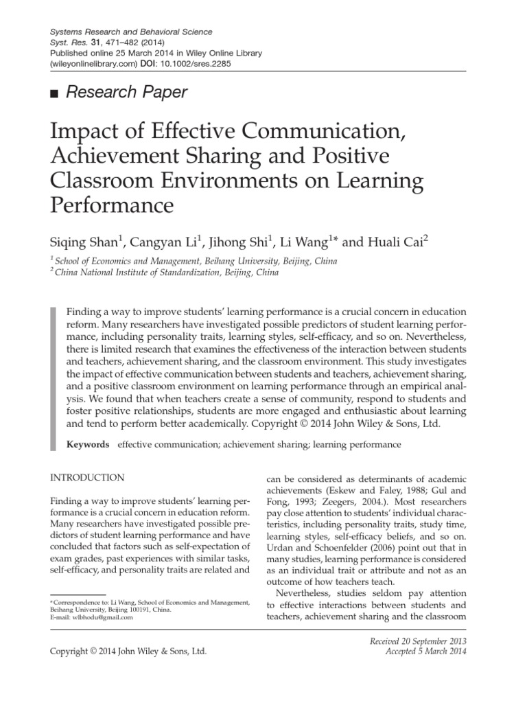 Article Impact Of Effective Communication Achievement Sharing And