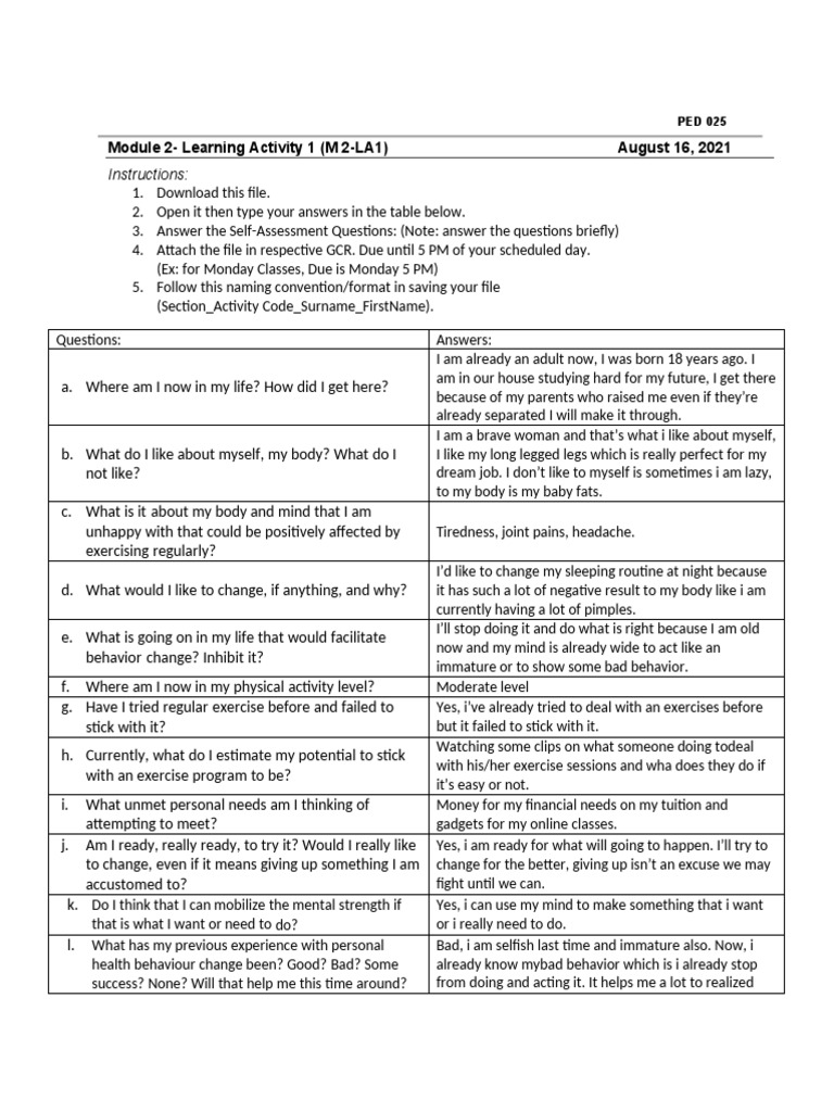 Instructions:: Module 2-Learning Activity 1 (M 2-LA1) August 16, 2021 | PDF | Behavioural ...