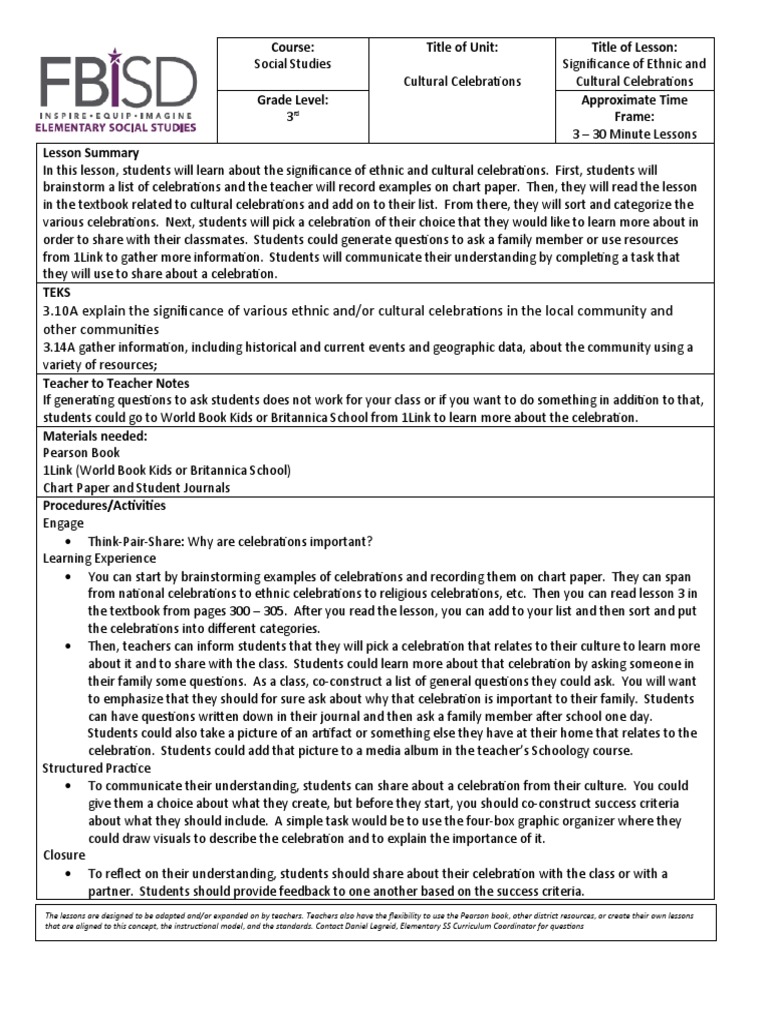 Significance of Ethnic and Cultural Celebrations Lesson | PDF ...