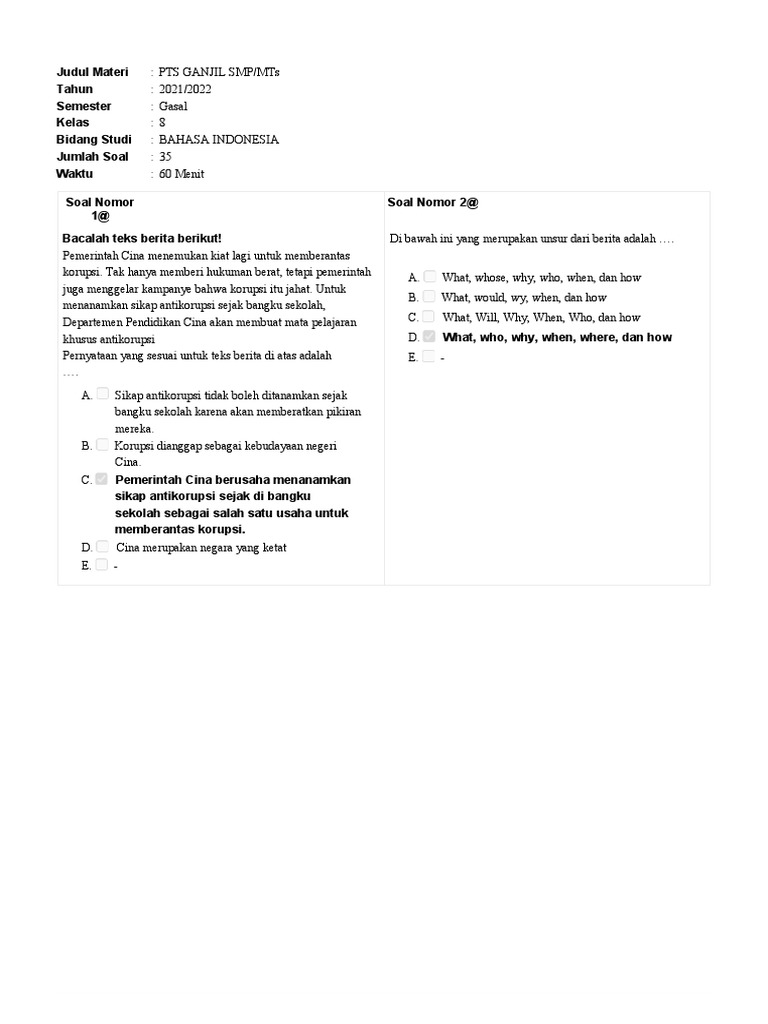 Soal Bindo 8373 | PDF