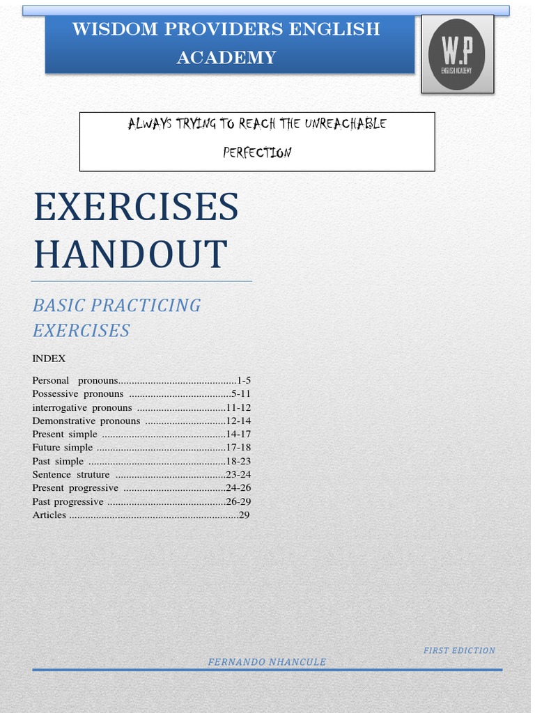 Exercises Handout: Wisdom Providers English Academy | PDF | Linguistic ...