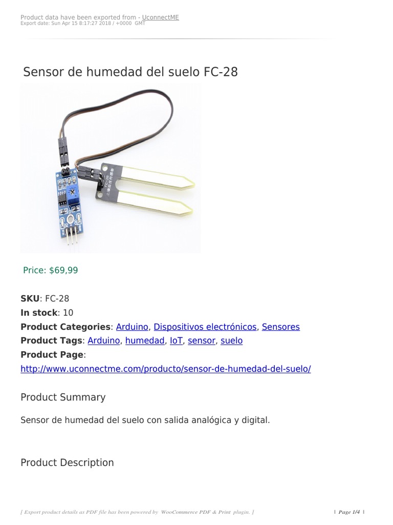 Sensor de Humedad Del Suelo FC 28 | Descargar gratis PDF | Sensor | Arduino