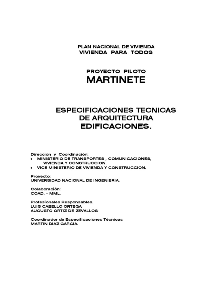 Espec Técnicas Arq MARTINETE | PDF | Cemento | Hormigón