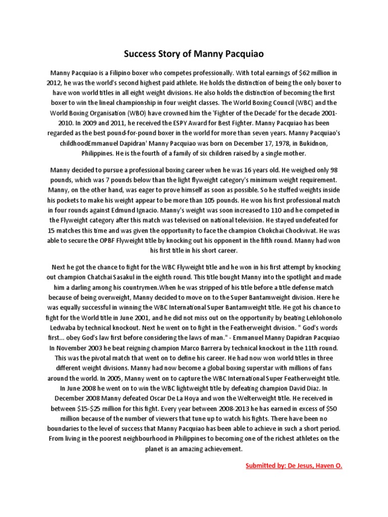 Success Story of Manny Pacquiao | PDF | Combat Sports | Individual Sports