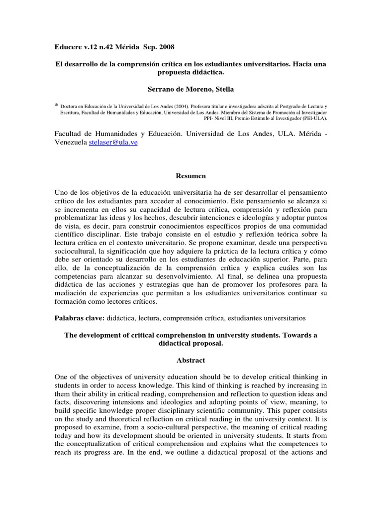 Desarrollo de la Comprensión Crítica Universitaria | PDF | Maestros ...