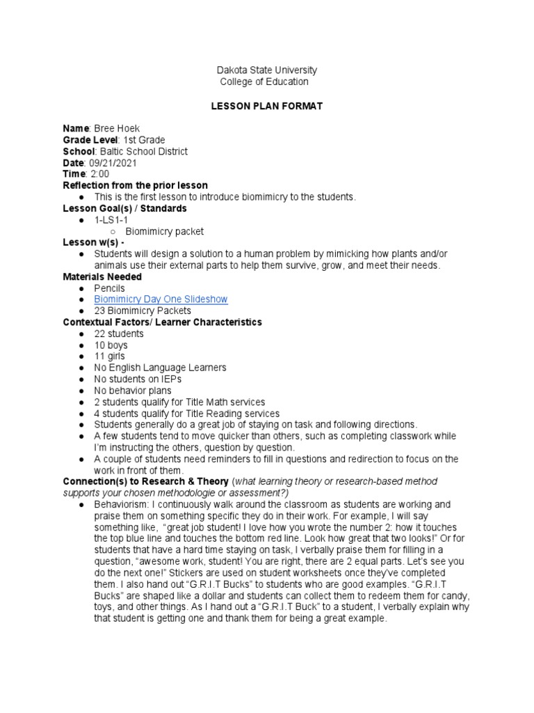 1-ls1-1 Day 1 Science Lesson Plan | PDF | Lesson Plan | Mimicry