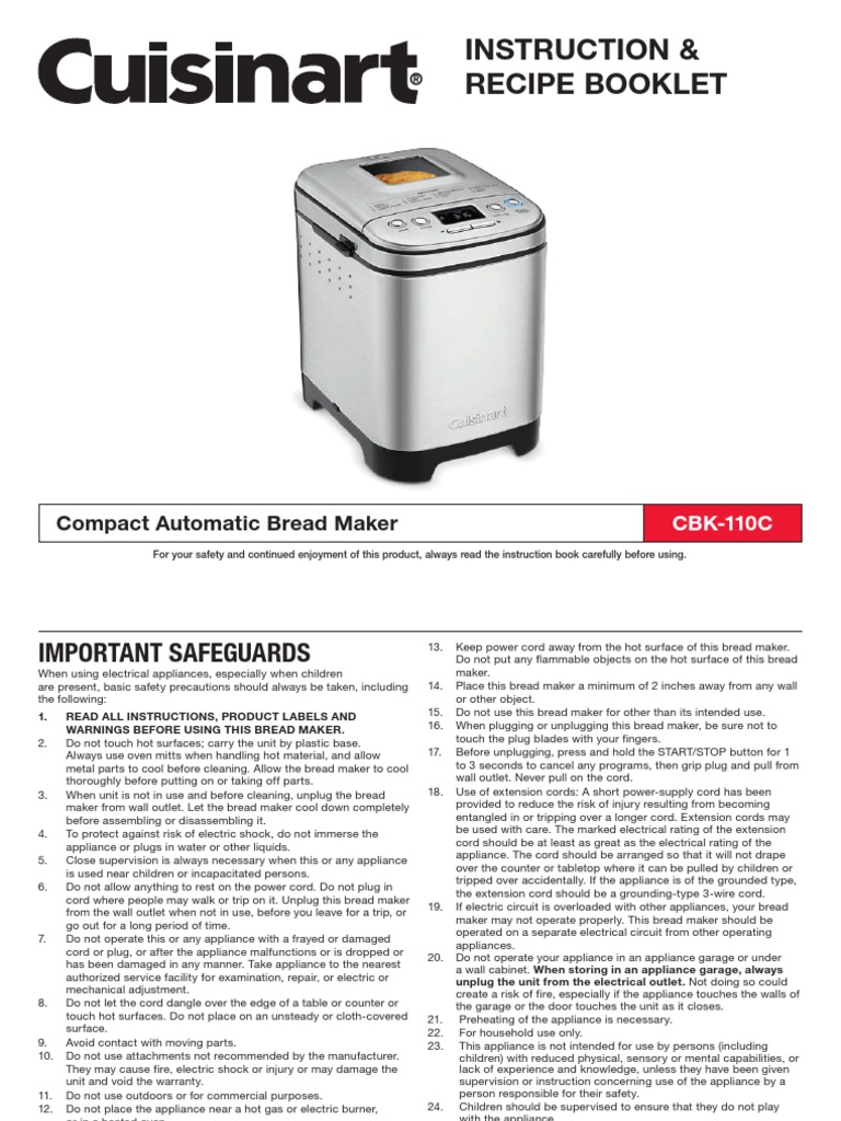 Instruction & Recipe Booklet: Compact Automatic Bread Maker | PDF ...