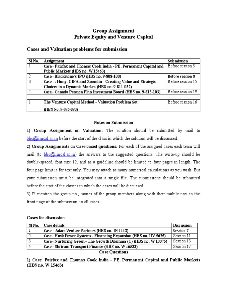 Group Assignment Questions | Download Free PDF | Corporate Finance | Venture Capital