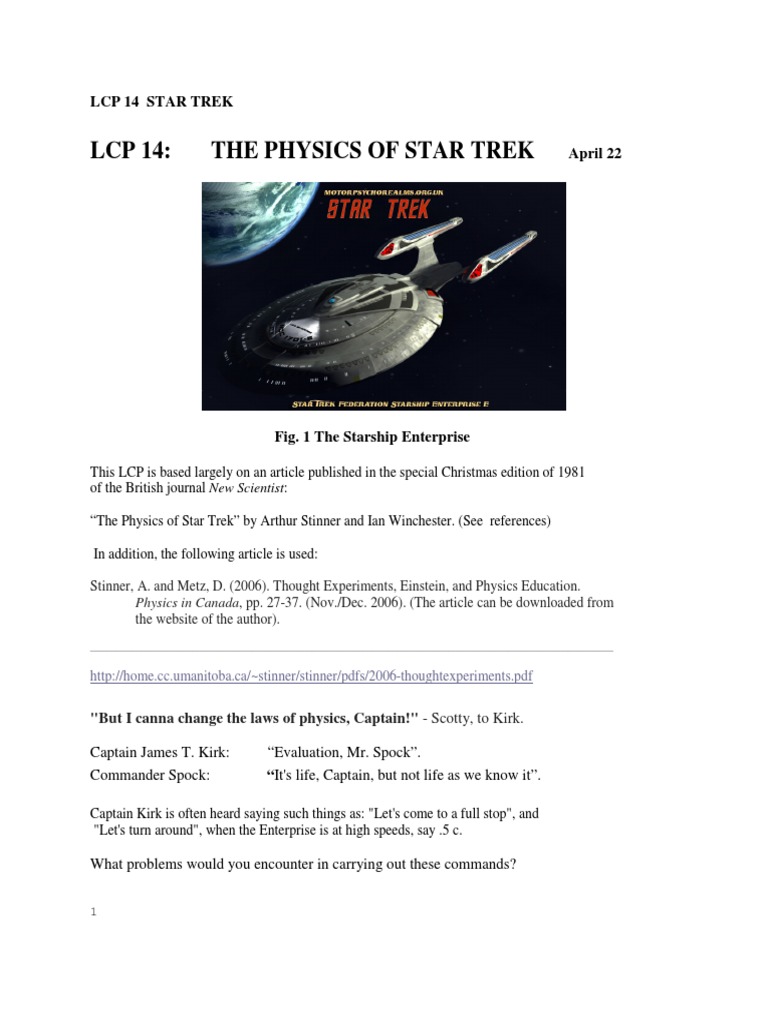 Physics of Star Trek | PDF | Special Relativity | Interstellar Travel