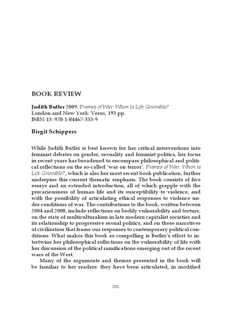 Judith Butler Frames of War When Is Life Grievable | PDF | Gender ...