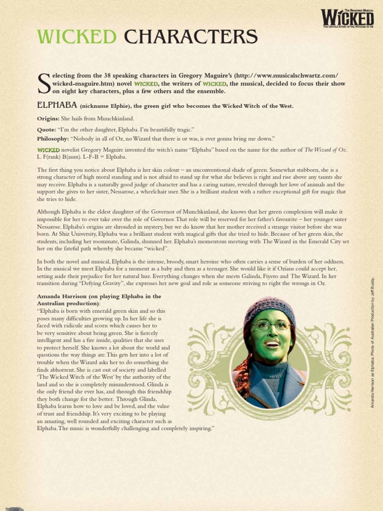 WICKED Themes Characters | PDF | Glinda The Good Witch | Wizard Of Oz ...