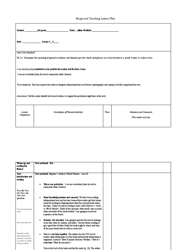 Reciprocal Teaching Lesson Plan | Download Free PDF | Vocabulary ...